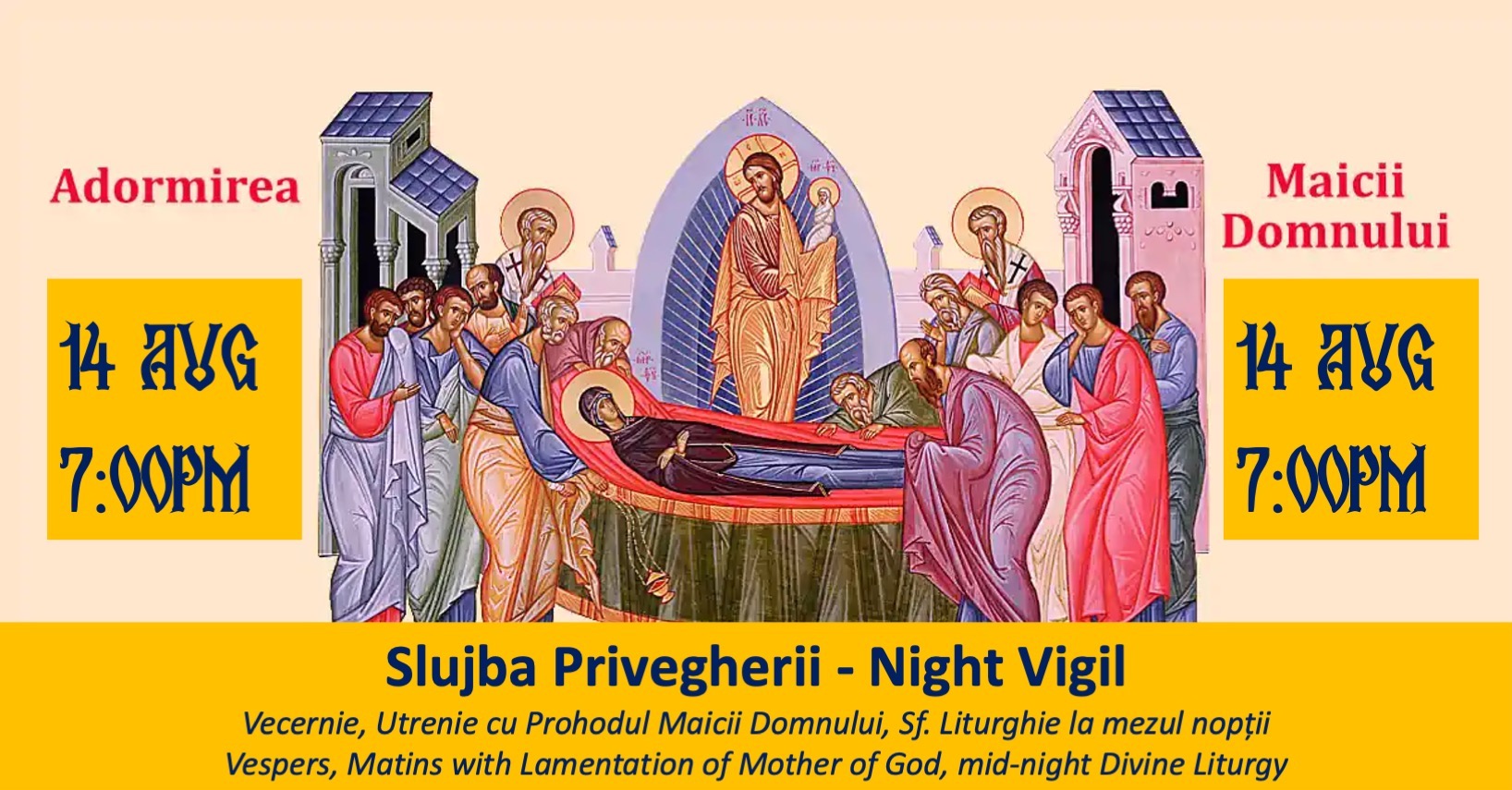 August 14th 2023 @7pm: Night Vigil – Mănăstirea "Sfânta Cruce" din Canada